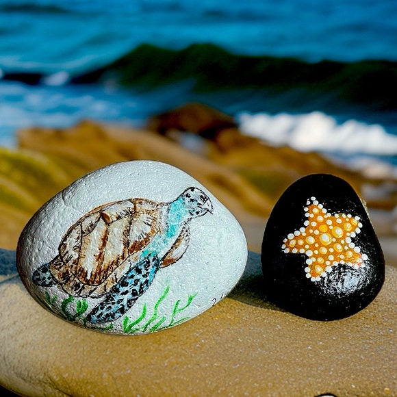 Hand Crafted | Accents | Hand Crafted Painted Sea Turtle Rock White ...
